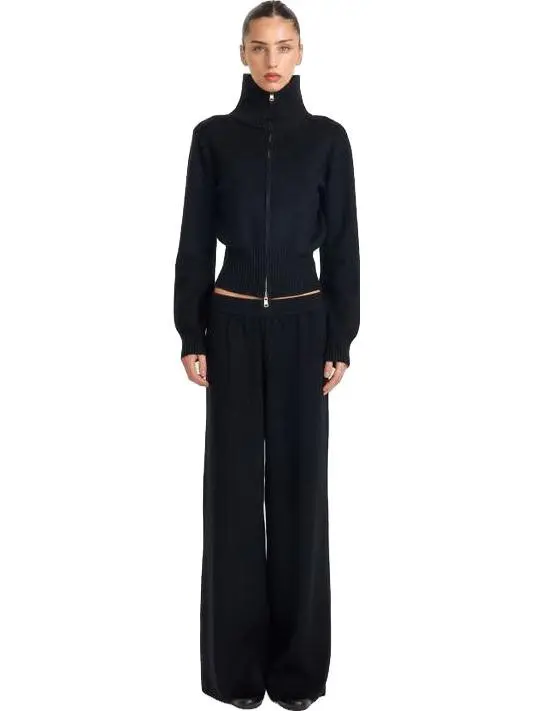 SASHA THERESE Clarisse Knit Wide Leg Pant - Black