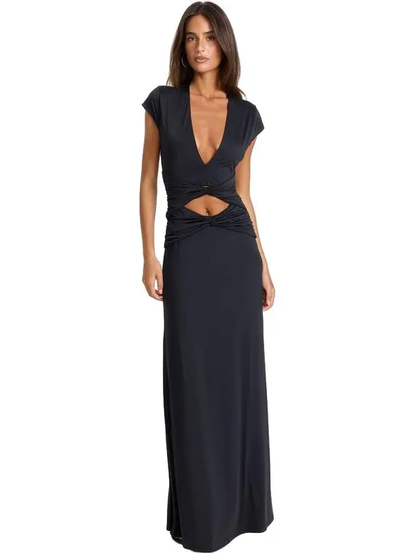 SASHA THERESE Arielle Maxi Dress With Plunge Neckline And Cut-out Detail - Black