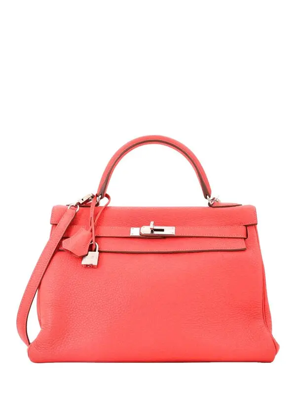 Hermès Kelly Handbag Clemence With Palladium Hardware 32 - Pink