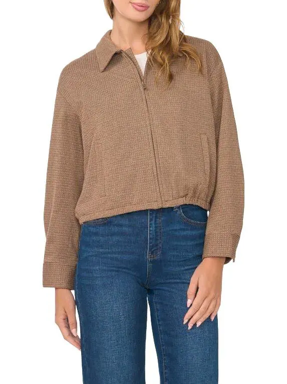 Vince Camuto Microcheck Zip-up Jacket With Spread Collar - Fall Camel