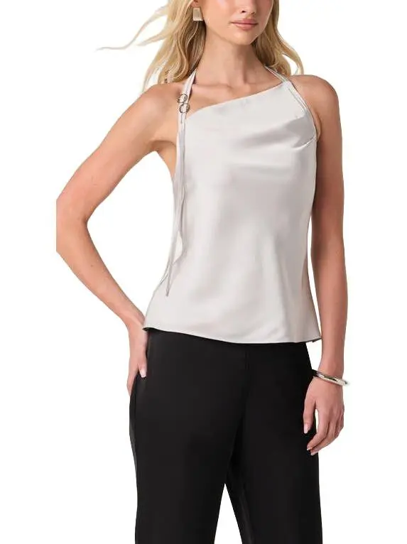 Astr The Label Variel Satin Halter Top - Silver