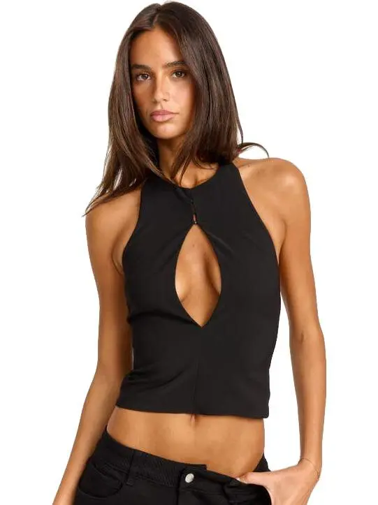 SASHA THERESE Francesca Halter Top With Plunging Cut-out And Open Back - Black