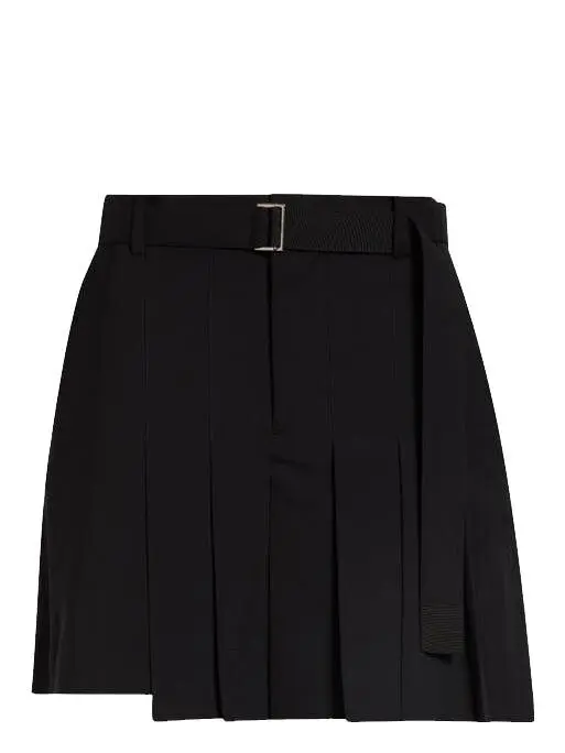 Sacai Asymmetrical Pleated Skort With Belt - Black