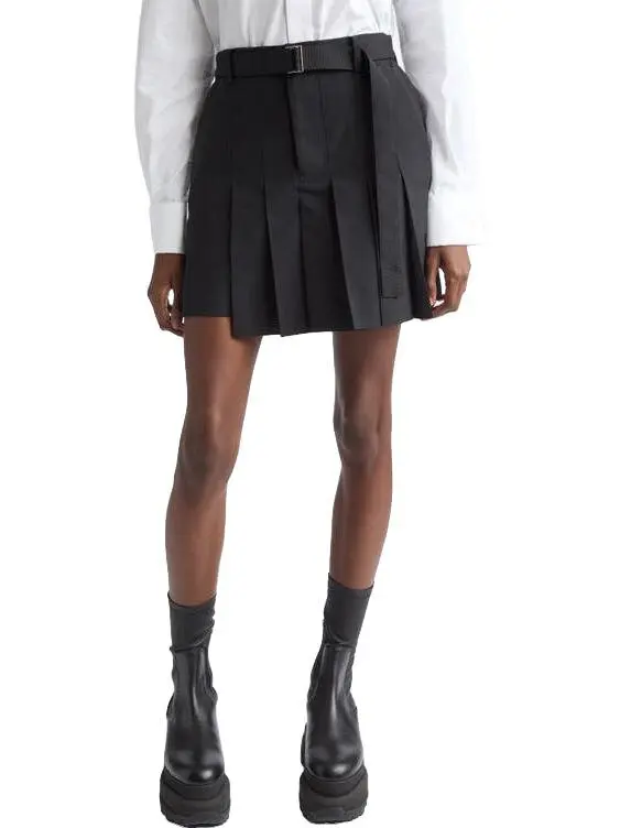 Sacai Asymmetrical Pleated Skort With Belt - Black