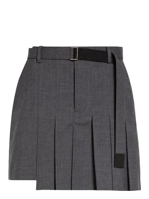 Sacai Asymmetrical Pleated Skort With Belt - Gray