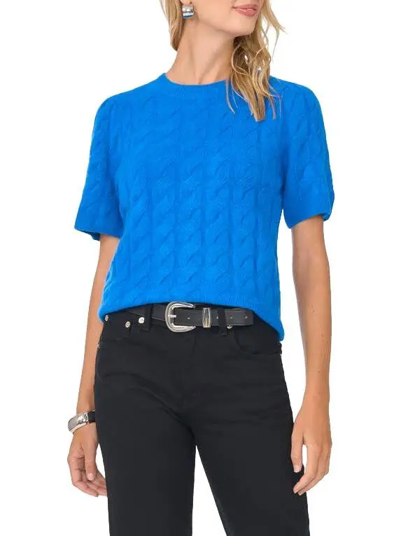 Vince Camuto Cable Stitch Puff Sleeve Sweater - Bright Blue