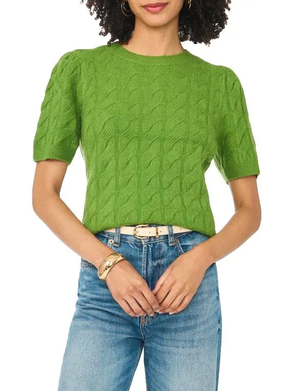 Vince Camuto Cable Stitch Puff Sleeve Sweater - Salted Lime