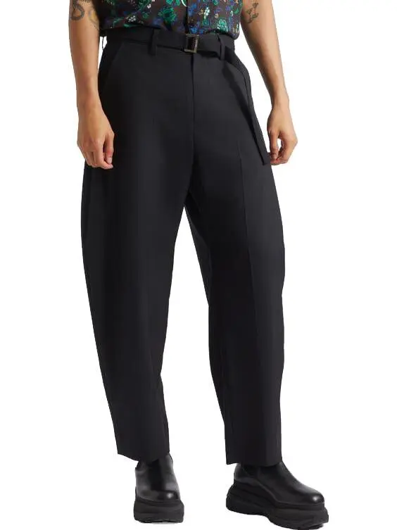 Sacai Barrel Leg Suiting Pants With Detachable Belt - Black