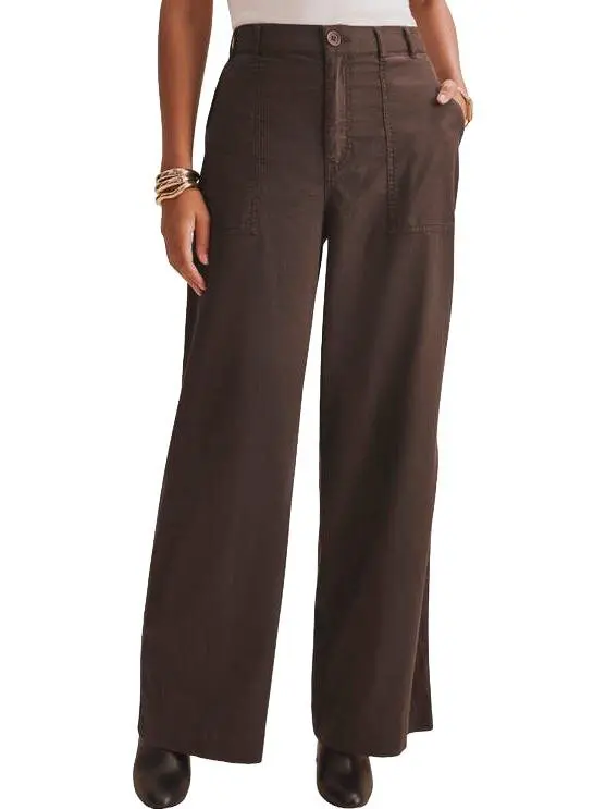 Splendid Colette Wide Leg Stretch Cotton Blend Pants - Java Brown