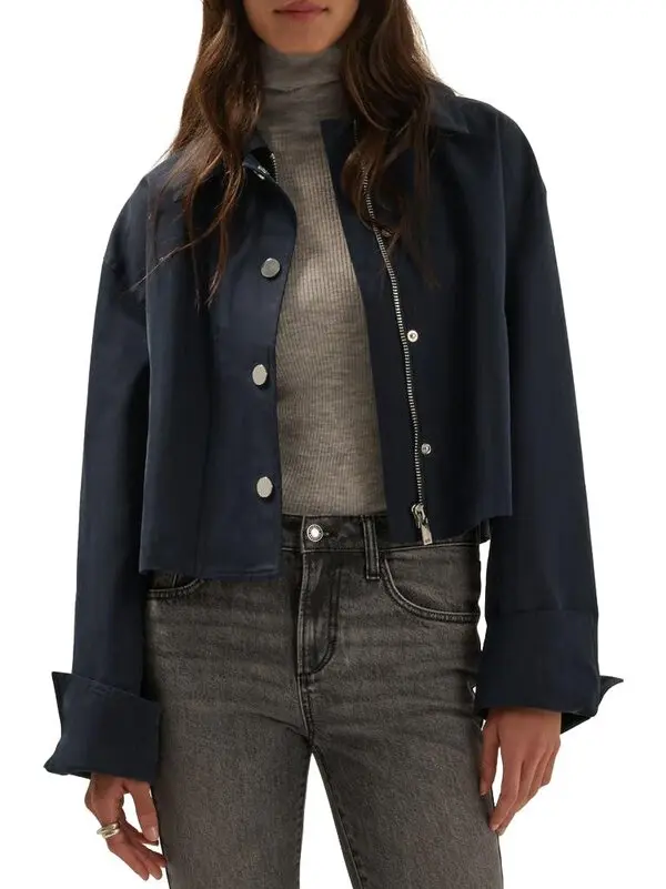 FAVORITE DAUGHTER The Rue Cropped Trench Jacket - Navy