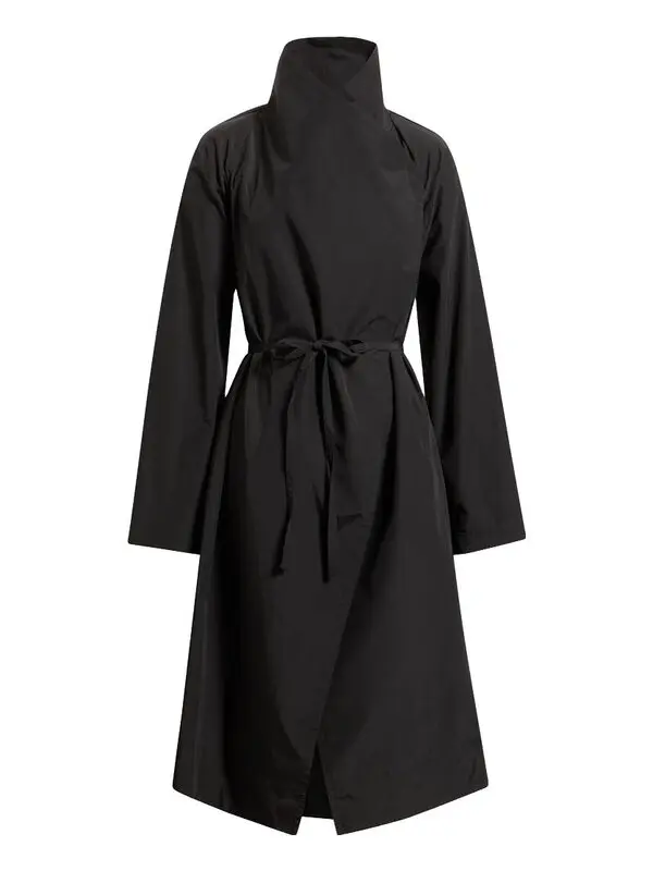 Eileen Fisher Organic Cotton & Recycled Nylon Drape Neck Coat - Black