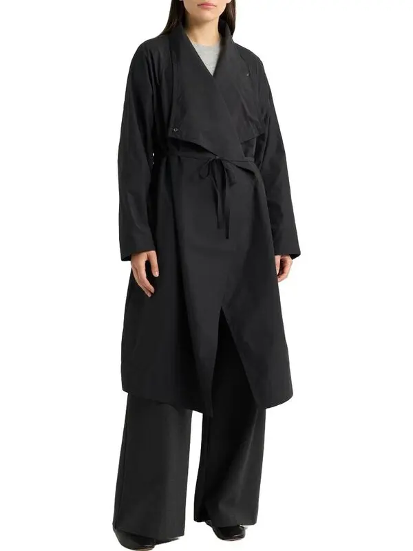 Eileen Fisher Organic Cotton & Recycled Nylon Drape Neck Coat - Black