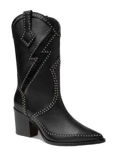DANTE Fashion Leather Studded Pointed Toe Boots - Black