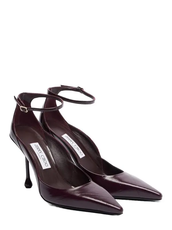 JIMMY CHOO Quinci Leather Pumps With Buckle-fastening Ankle Strap - Burgundy