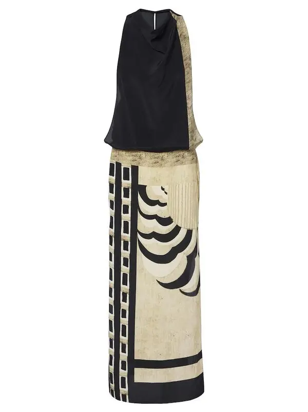 SIR. Sona Printed Silk Maxi Dress - Beige