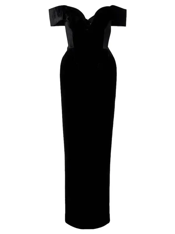 Rachel Gilbert Ryn Off-shoulder Velvet Corset Gown - Black