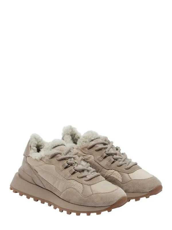 Brunello Cucinelli Shearling-trimmed Sneakers - Beige