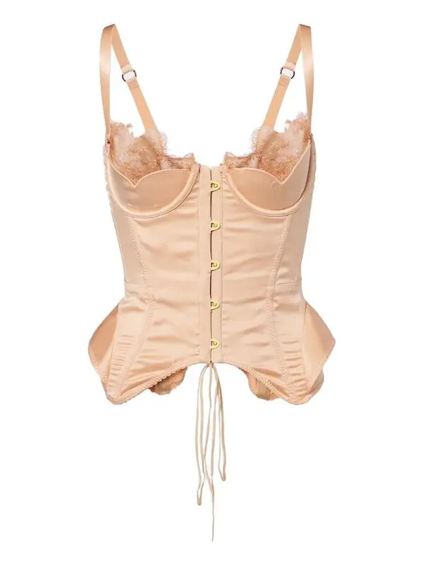 MARIA LUCIA HOHAN Lace-trimmed Silk-blend Corset - Pink