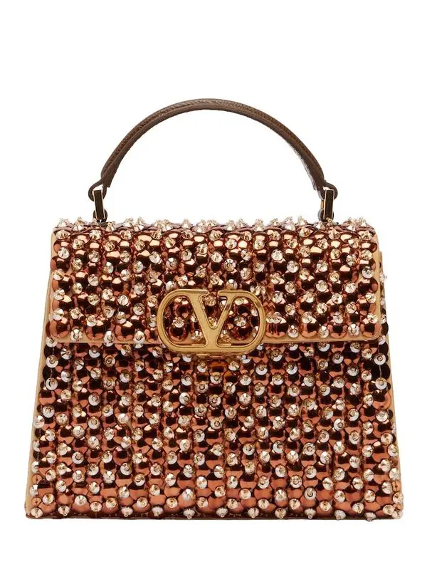 Valentino Garavani Vsling Mini Embellished Top-handle Bag - Brown