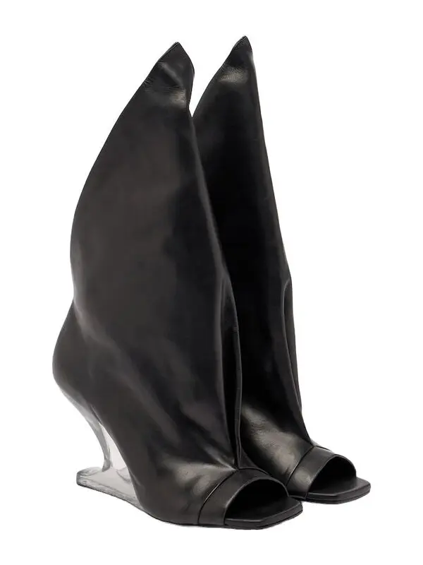 Rick Owens Leather Cantilever Mid-calf Boots - Black