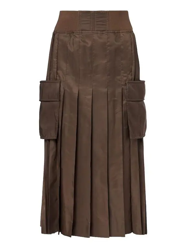 Sacai Pleated Twill Midi Skirt - Brown