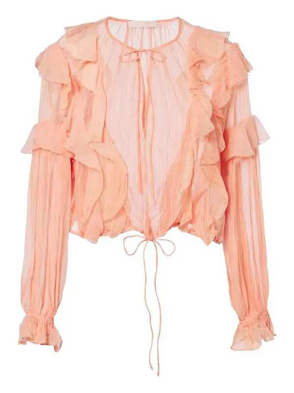 Ulla Johnson Delfina Ruffled Silk Chiffon Blouse - Orange