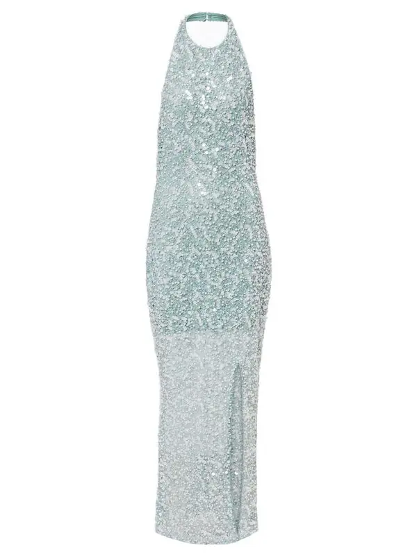 LA FUORI Halterneck Sequined Gown - Blue