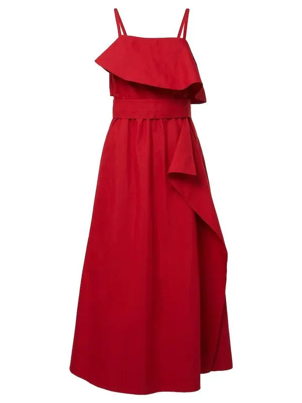 Proenza Schouler Reign Ruffled Cotton-blend Midi Dress - Red