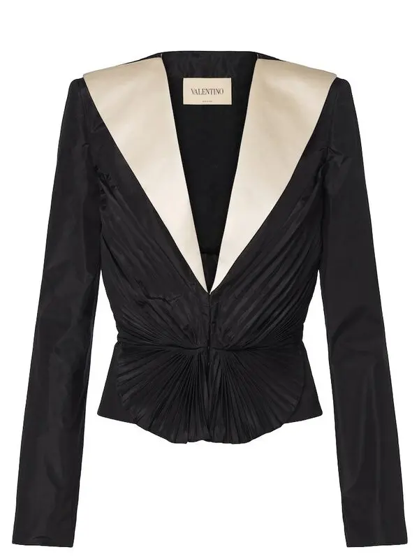 Valentino Garavani Plissé Silk Taffeta Blazer - Black