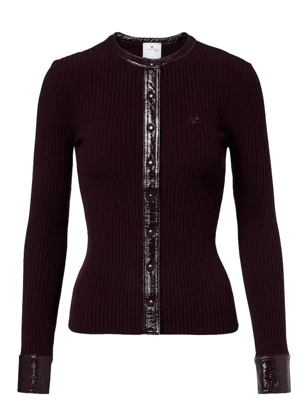 COURREGES Courrèges Ribbed-knit Cardigan With Button Detail - Burgundy