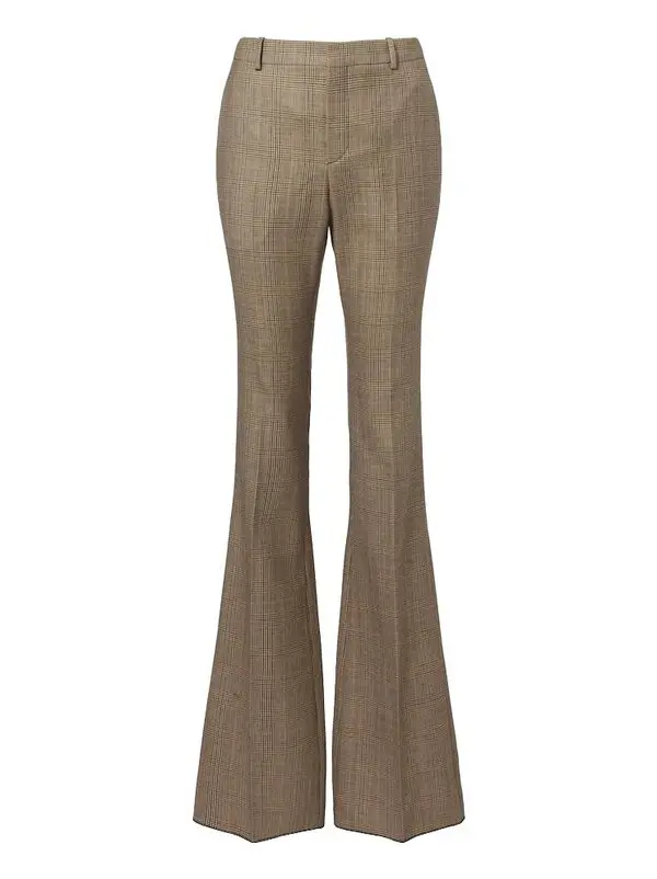 Saint Laurent Prince Of Wales Wool Flared Pants - Beige
