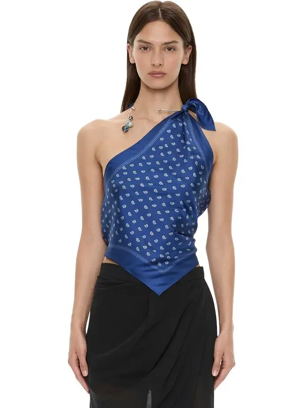 Christopher Esber One-shoulder Bandana Scarf Tie Top - Indigo