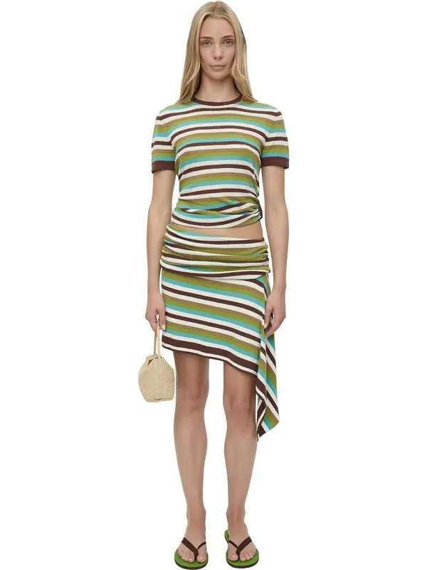 Christopher Esber Stripe Knit Extension Drape Mini Skirt - Vert Stripe