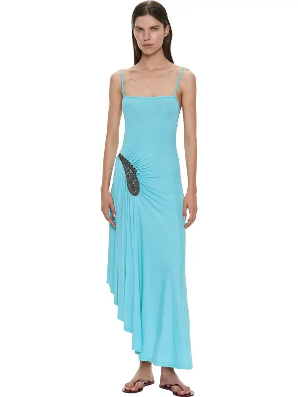 Christopher Esber Paisley Lace Rib Cami Dress - Turquoise Brown