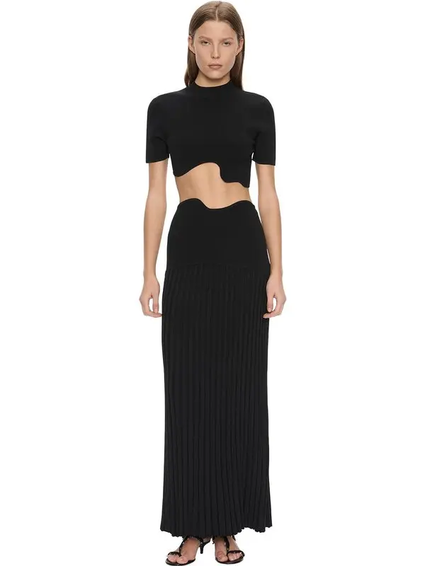 Christopher Esber Maparadita Pleated Full Length Column Skirt - Black
