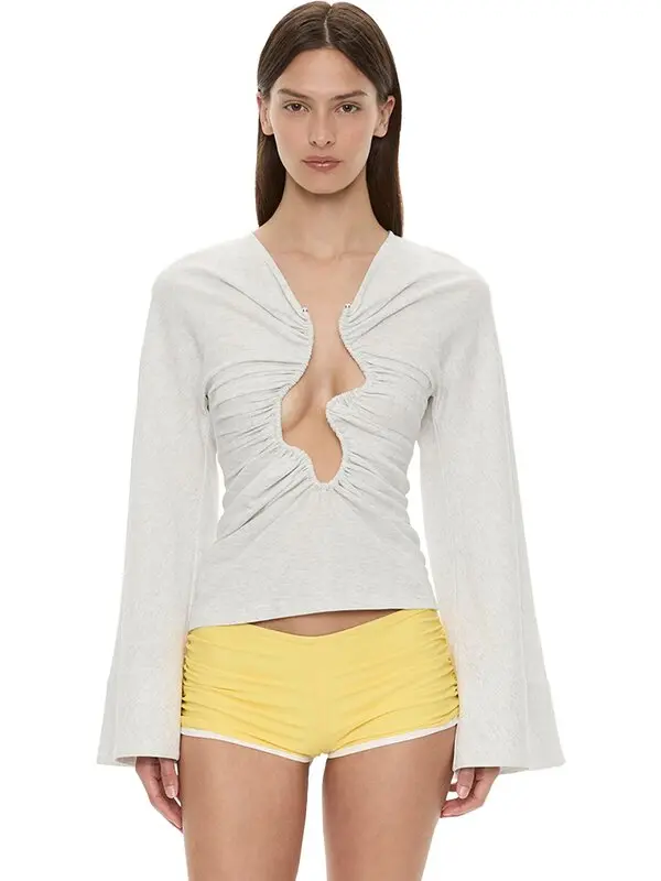 Christopher Esber Ruched Long Sleeve Top With Sculpted Wire Detail - Grey Marle