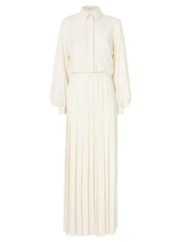 Fendi Ivory Silk Crêpe Shirt Dress With Pleated Skirt - White