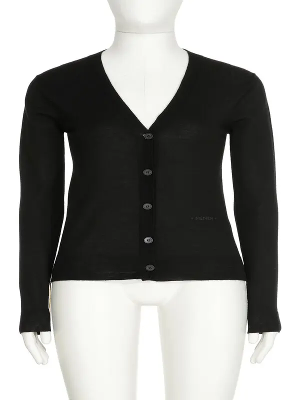 Fendi Cashmere Embroidered Logo Cardigan - Black