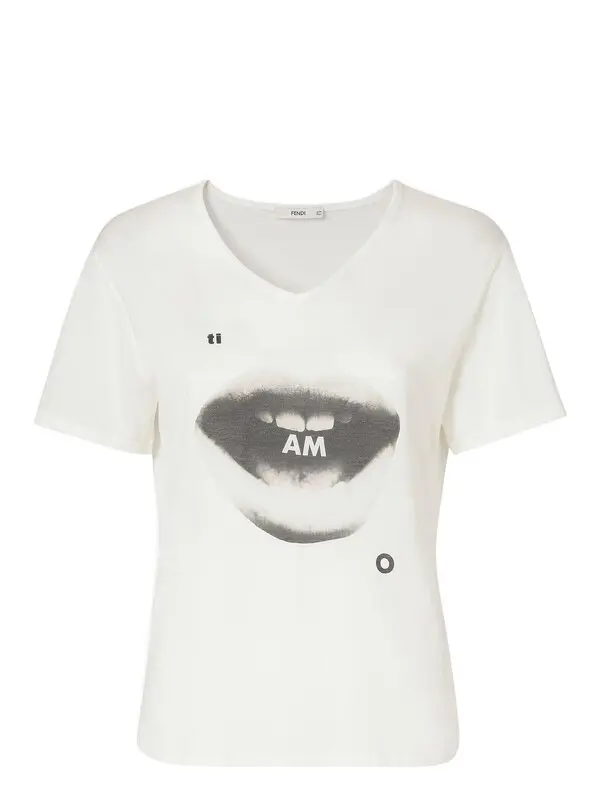 Fendi Short-sleeved V-neck T-shirt With Ti Amo Graphics - White