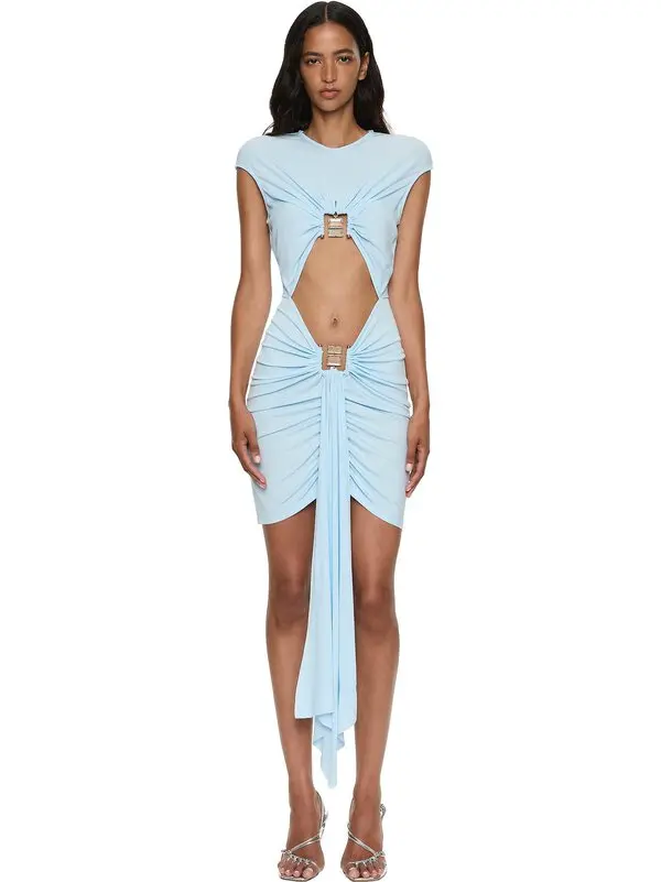 Christopher Esber Bezel Quartz Disconnect Short Sleeve Mini Dress - Lago Blue