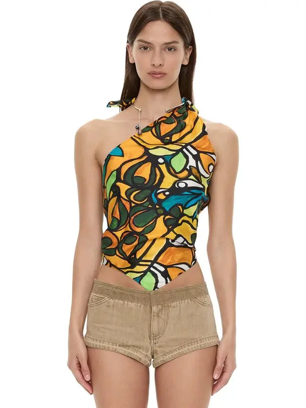 Christopher Esber Tropic Nouveau Scarf Tie Top - Orange