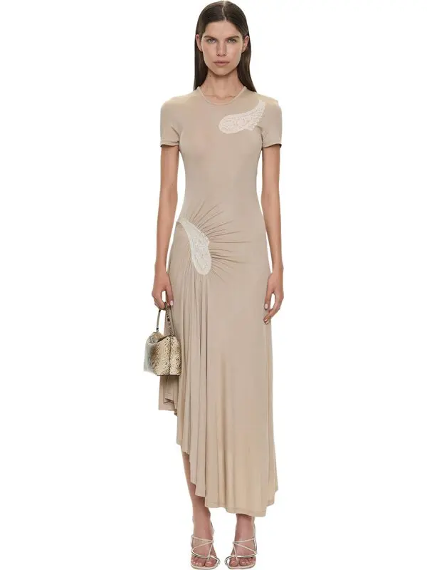 Christopher Esber Paisley Lace Rib Tee Dress - Shore Chalk
