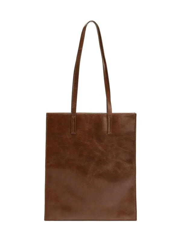 Zara Leather Shoulder Tote Bag - Chocolate