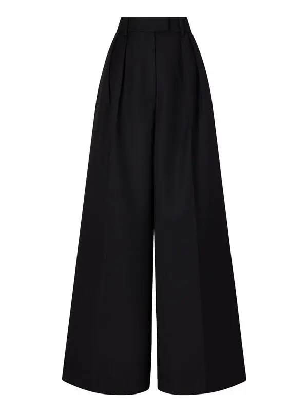 ANINE BING Lou Pleated Woven Wide-leg Pants - Black