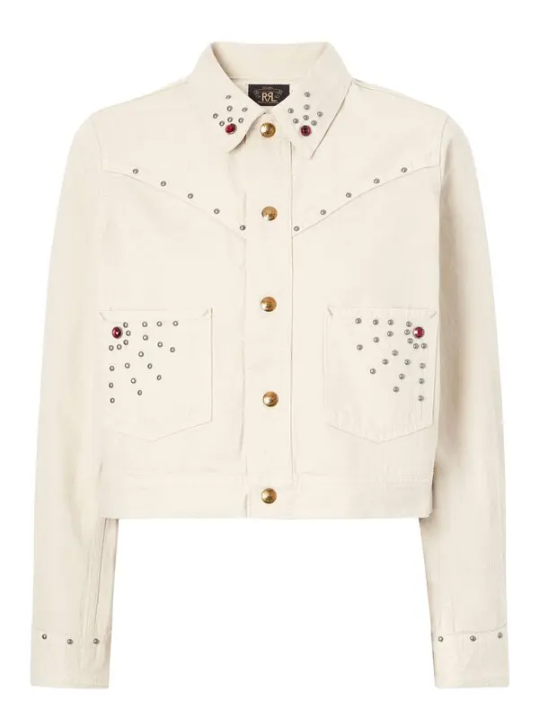 Ralph Lauren Cropped Embellished Denim Jacket - Off-white