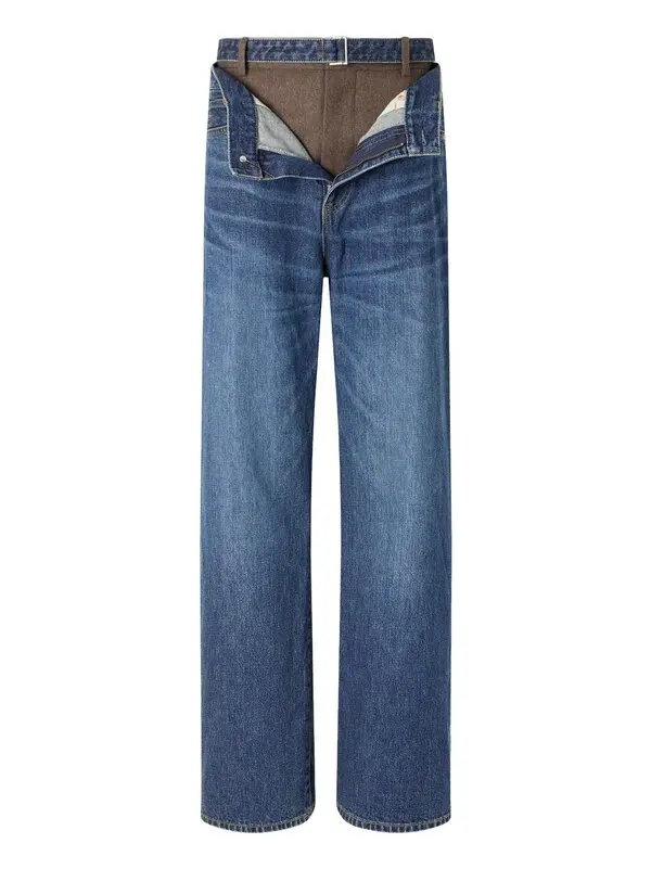 Sacai Wide-leg Denim And Wool-flannel Pants - Blue