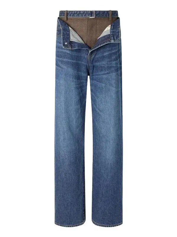 Sacai Wide-leg Denim And Wool-flannel Pants - Mid Denim