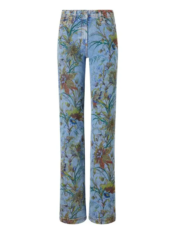 Etro Floral Print Straight Leg Jeans - Blue