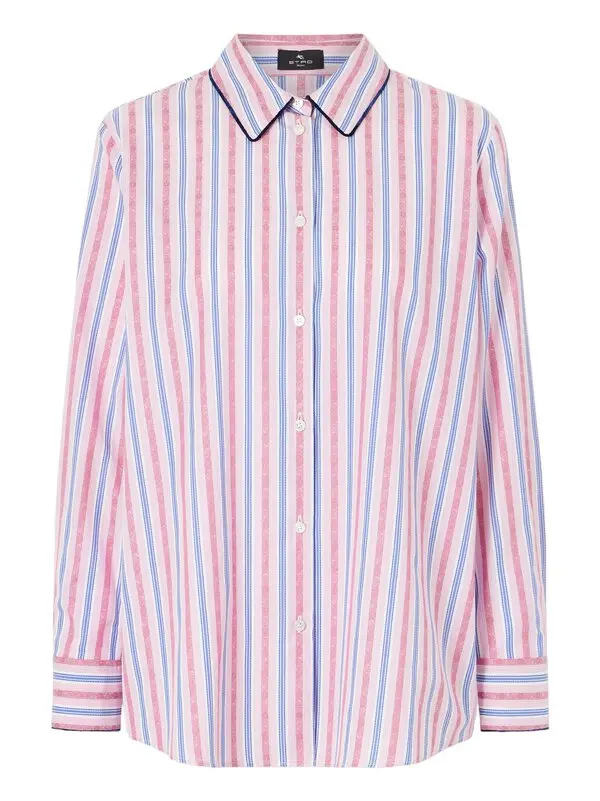 Etro Striped Floral-jacquard Cotton-poplin Shirt - Red