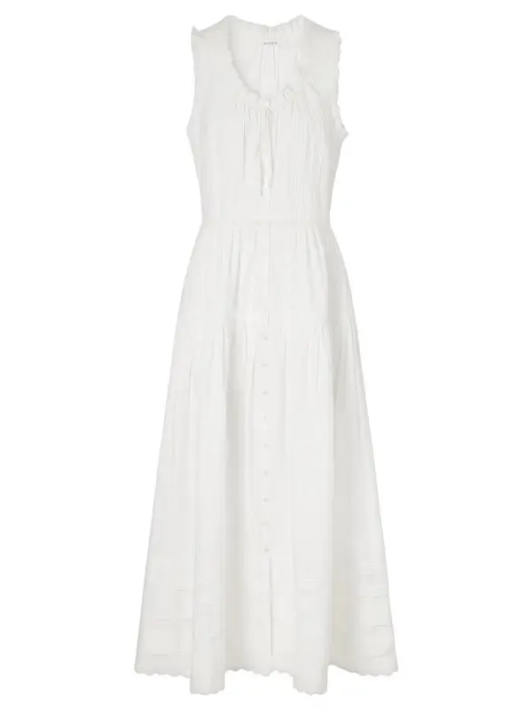 DÔEN Hortense Embroidered Organic Cotton Midi Dress - White